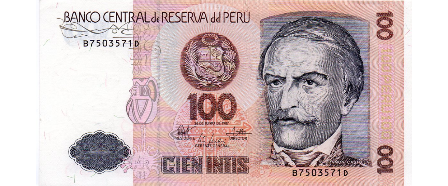 Perú, 100 Intis, UNC. $ 10,000